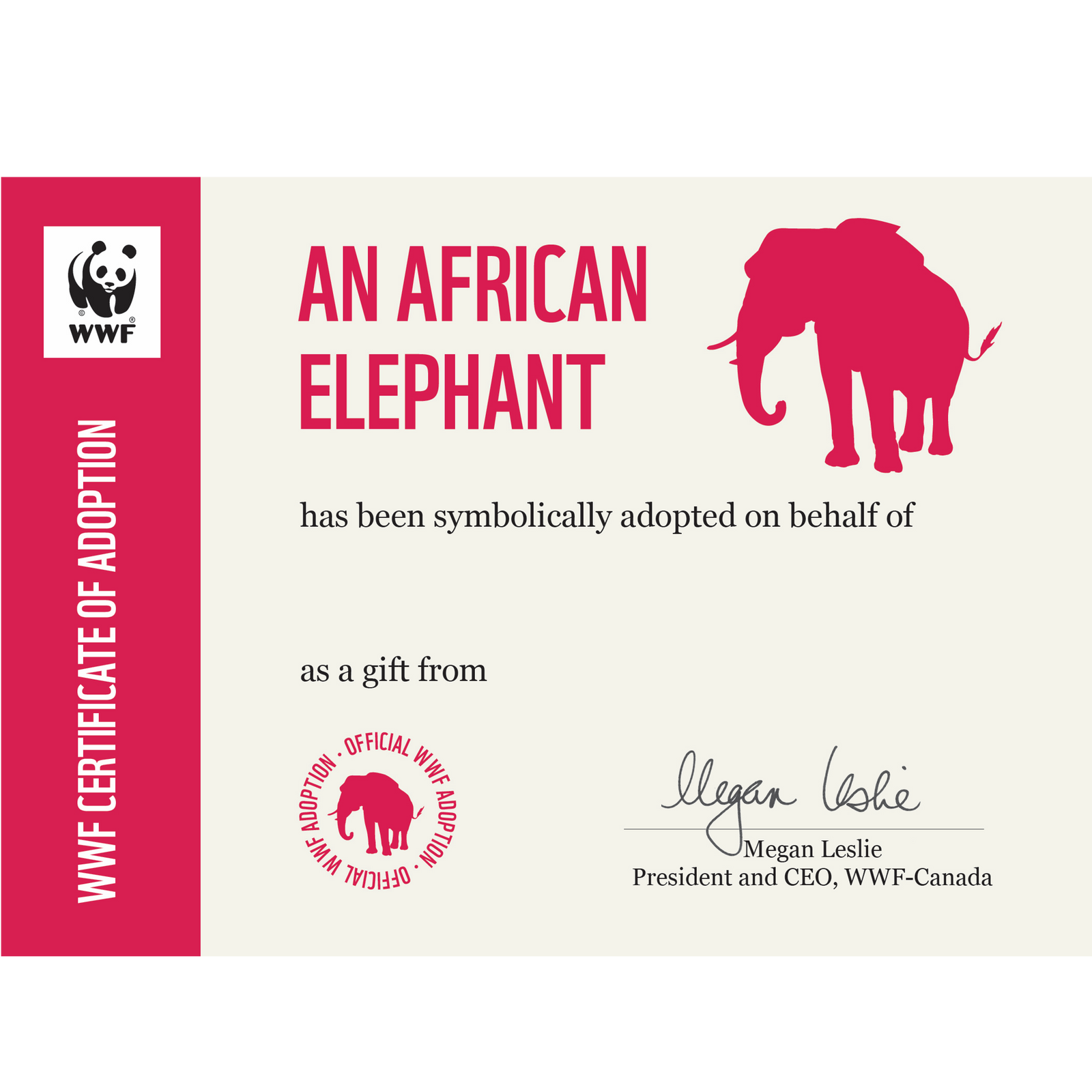 African Elephant Adoption Card | Personalized Certificate Gifts